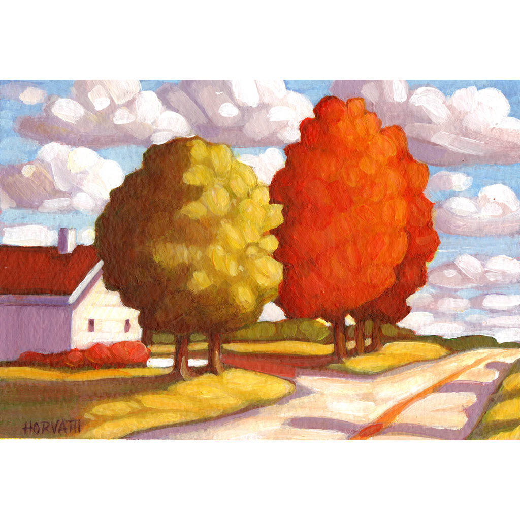 Roadway to Home, Petite Paper Landscape Original Painting – SoloWorkStudio