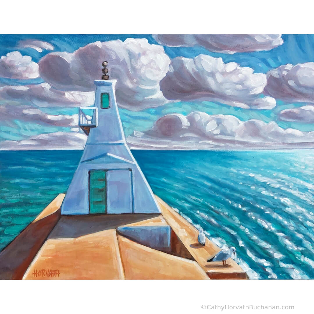 Erieau Lighthouse, Original Painting 11x14 – SoloWorkStudio