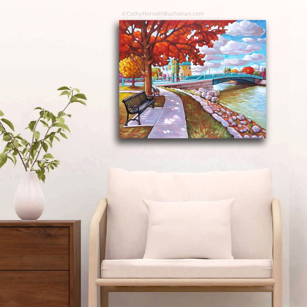 Port Stanley Bridge Benches, Original Painting 16x20 – SoloWorkStudio