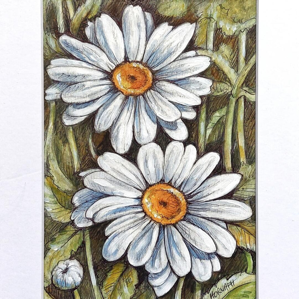 DAY 11 - Daisies- Original Daily Draw to Paint – SoloWorkStudio