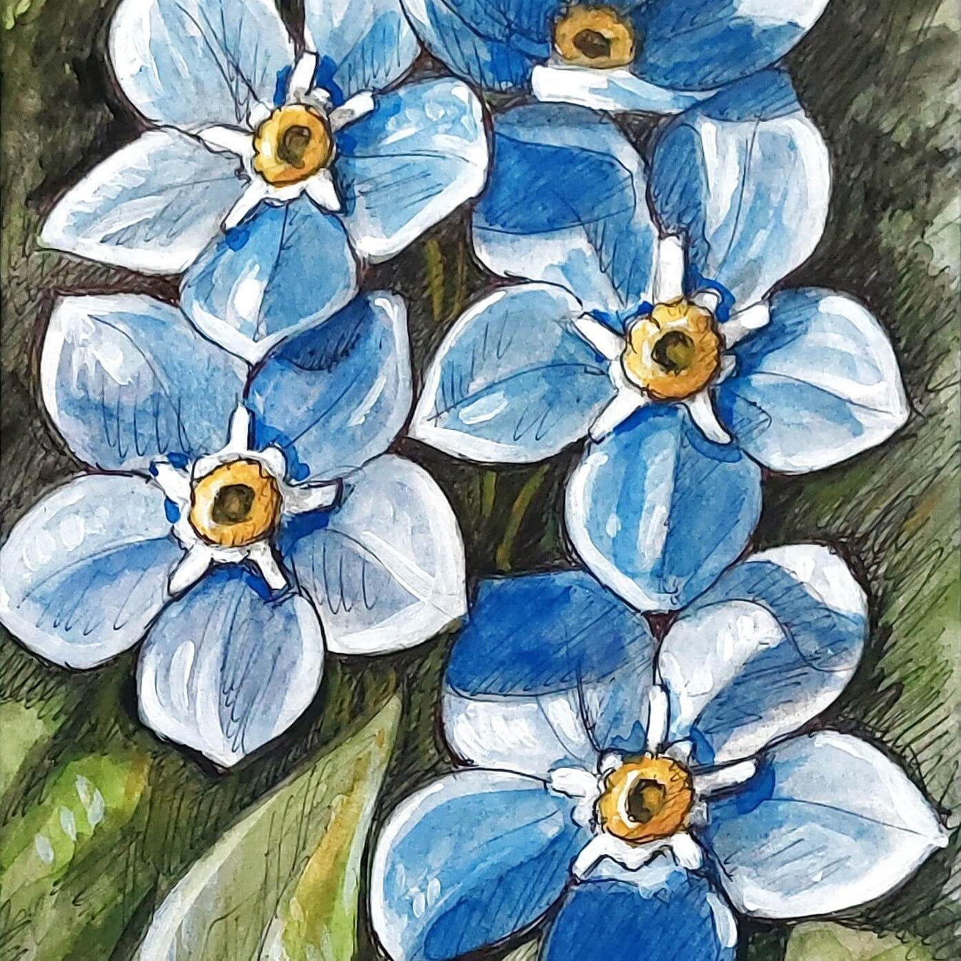 DAY 31 - Forget-Me-Nots - Original Daily Draw to Paint – SoloWorkStudio