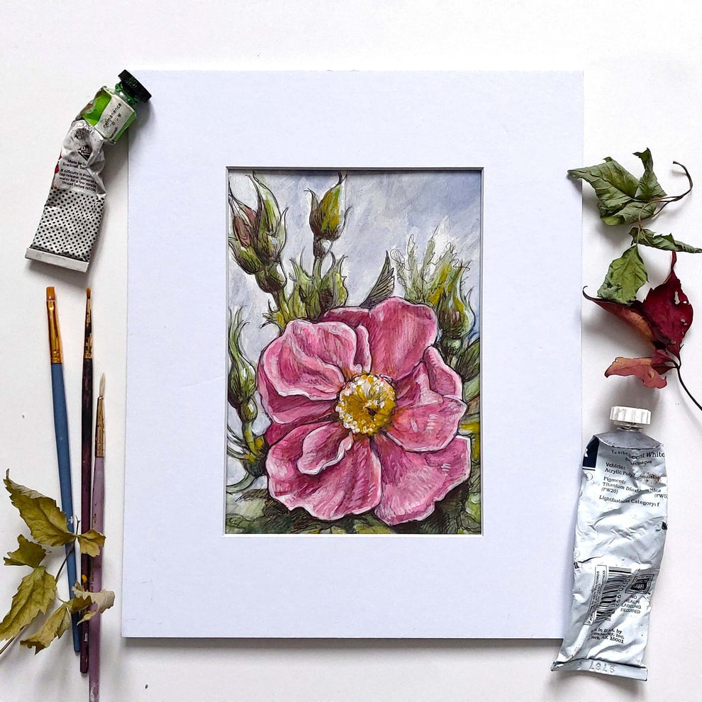 DAY 5 - Pink Rose - Original Daily Draw to Paint – SoloWorkStudio