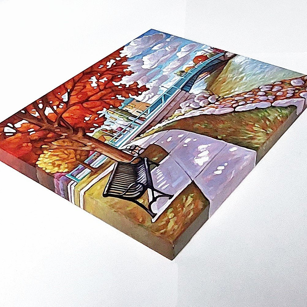 Port Stanley Bridge Benches, Original Painting 16x20 – SoloWorkStudio