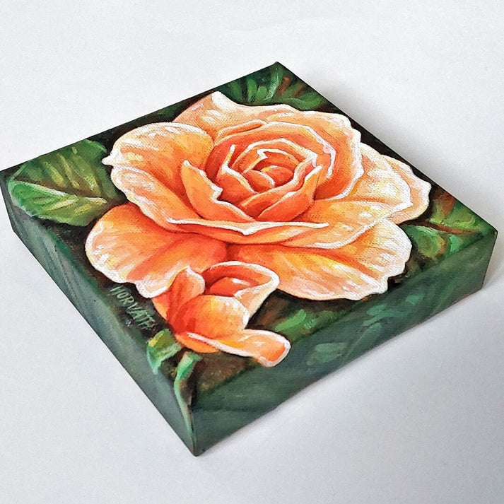 Rose, Wings Blooms, Original Painting 6x6 – SoloWorkStudio