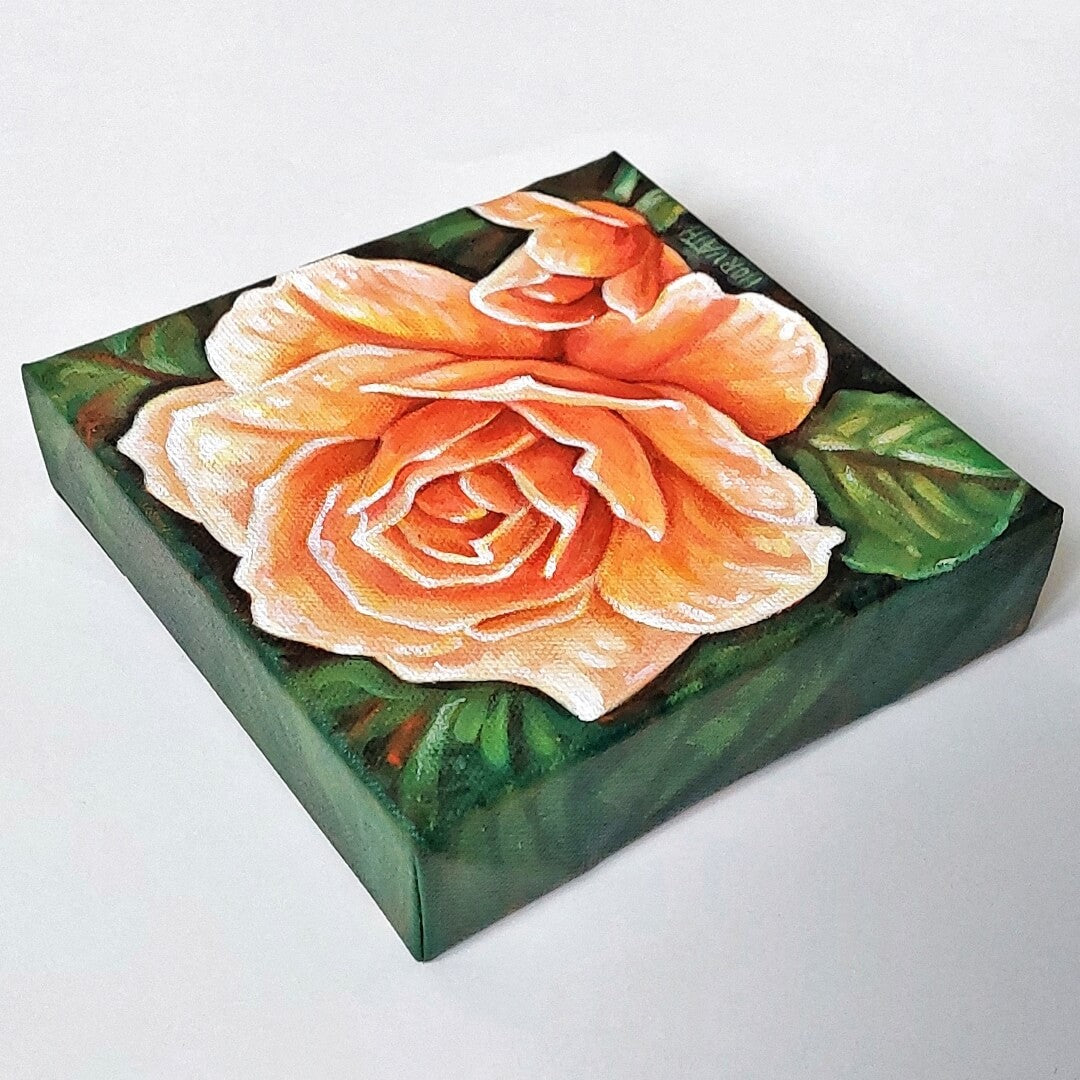 Rose, Wings Blooms, Original Painting 6x6 – SoloWorkStudio