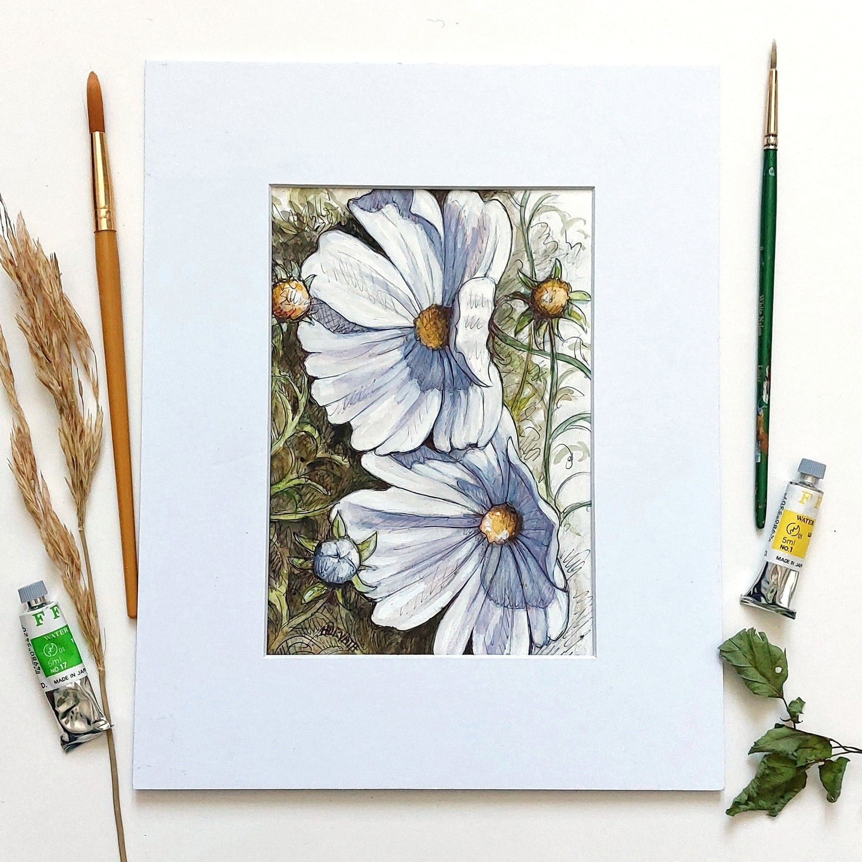 DAY 28 - White Cosmos - Original Daily Draw to Paint – SoloWorkStudio