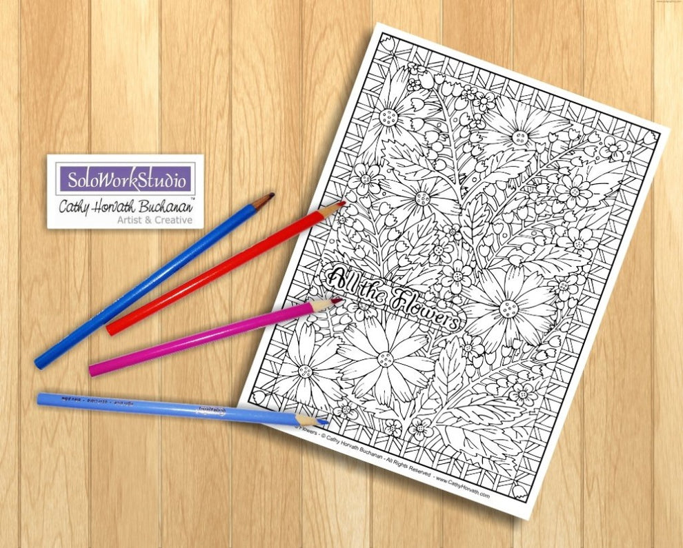 Flower Doodle Art Coloring Pages 5 Pack, PDF Download Printable ...