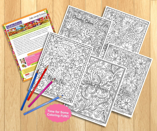 Flower Doodle Art Coloring Pages 5 Pack, PDF Download Printable ...