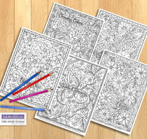 Flower Doodle Art Coloring Pages 5 Pack, PDF Download Printable ...