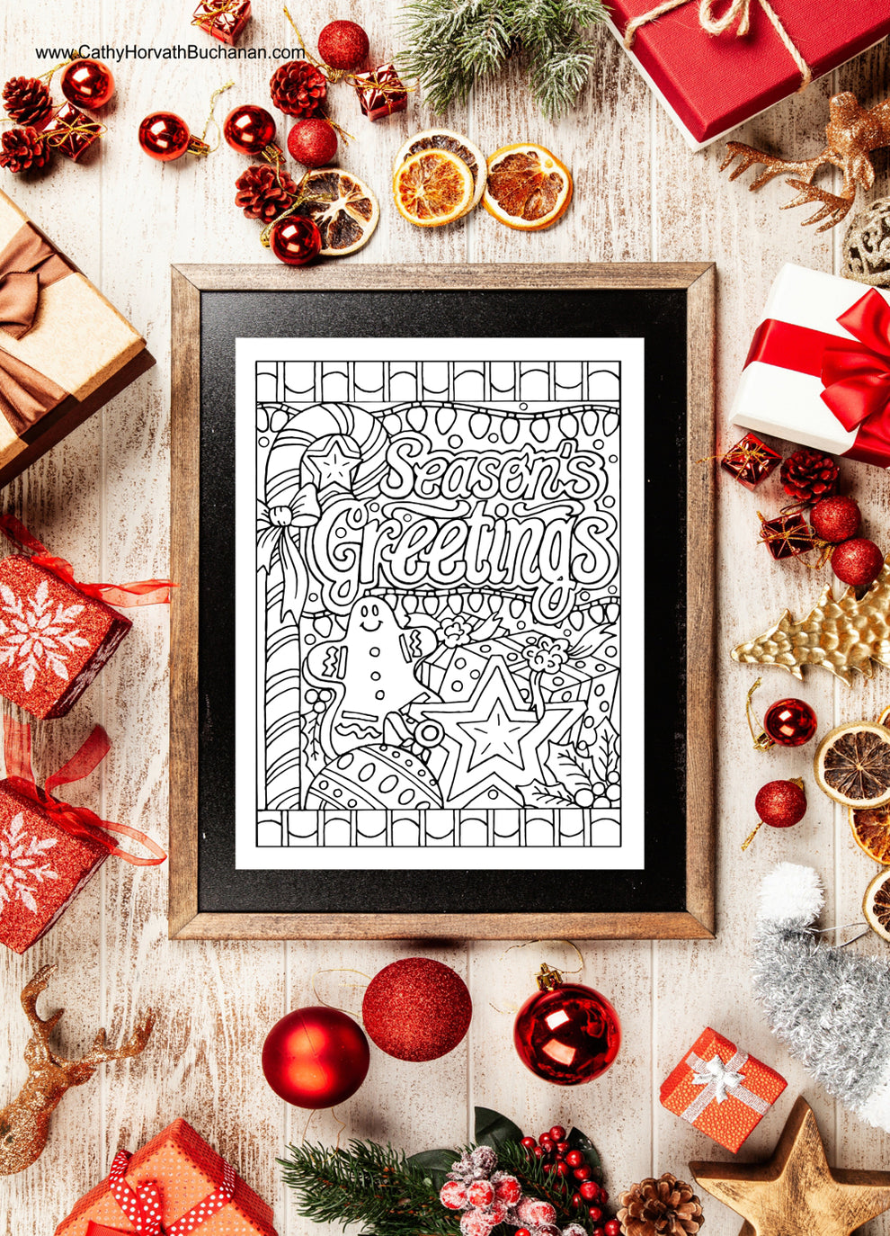 Seasons Greetings Holiday Coloring Page, PDF Download Printable ...