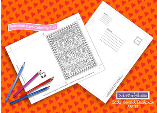 Valentine 4 pack Coloring Card Kit + Envelope, Instant Printable PDF ...