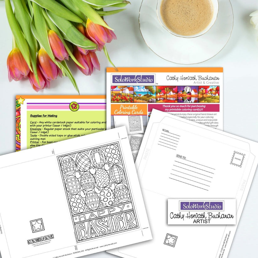 Happy Easter Coloring Kit, Easter Card + Envelope, PDF Printable Downl ...