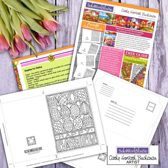 Happy Easter Coloring Kit, Easter Card + Envelope, PDF Printable Downl ...