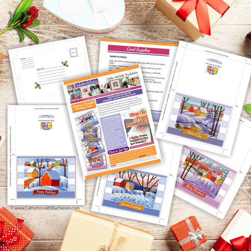 Christmas Printable Cards Set of 4 Kit, PDF Instant Download ...