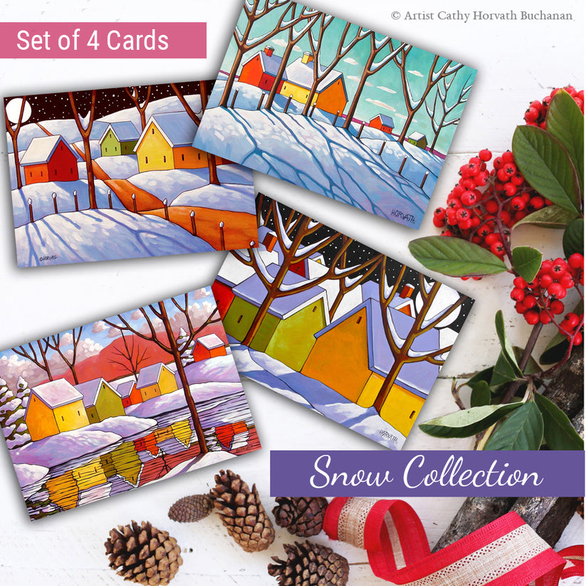 Snowy Scenes Art Cards, 5x7 Greeting Cards, Set of 4 – SoloWorkStudio
