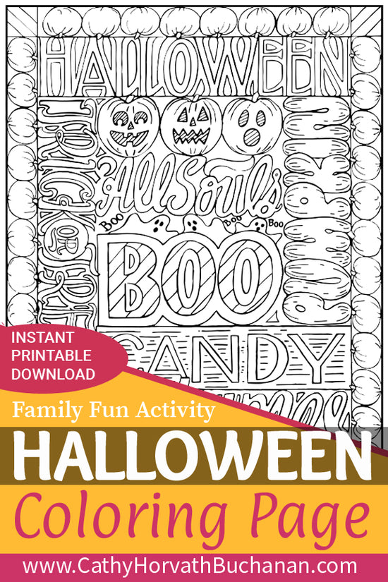 Halloween Art Words Coloring Page, PDF Download Printable – SoloWorkStudio