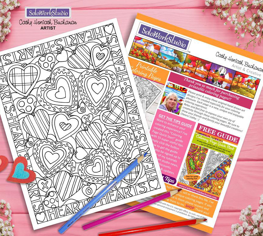 Valentines Many Hearts Coloring Page, PDF Download Printable ...