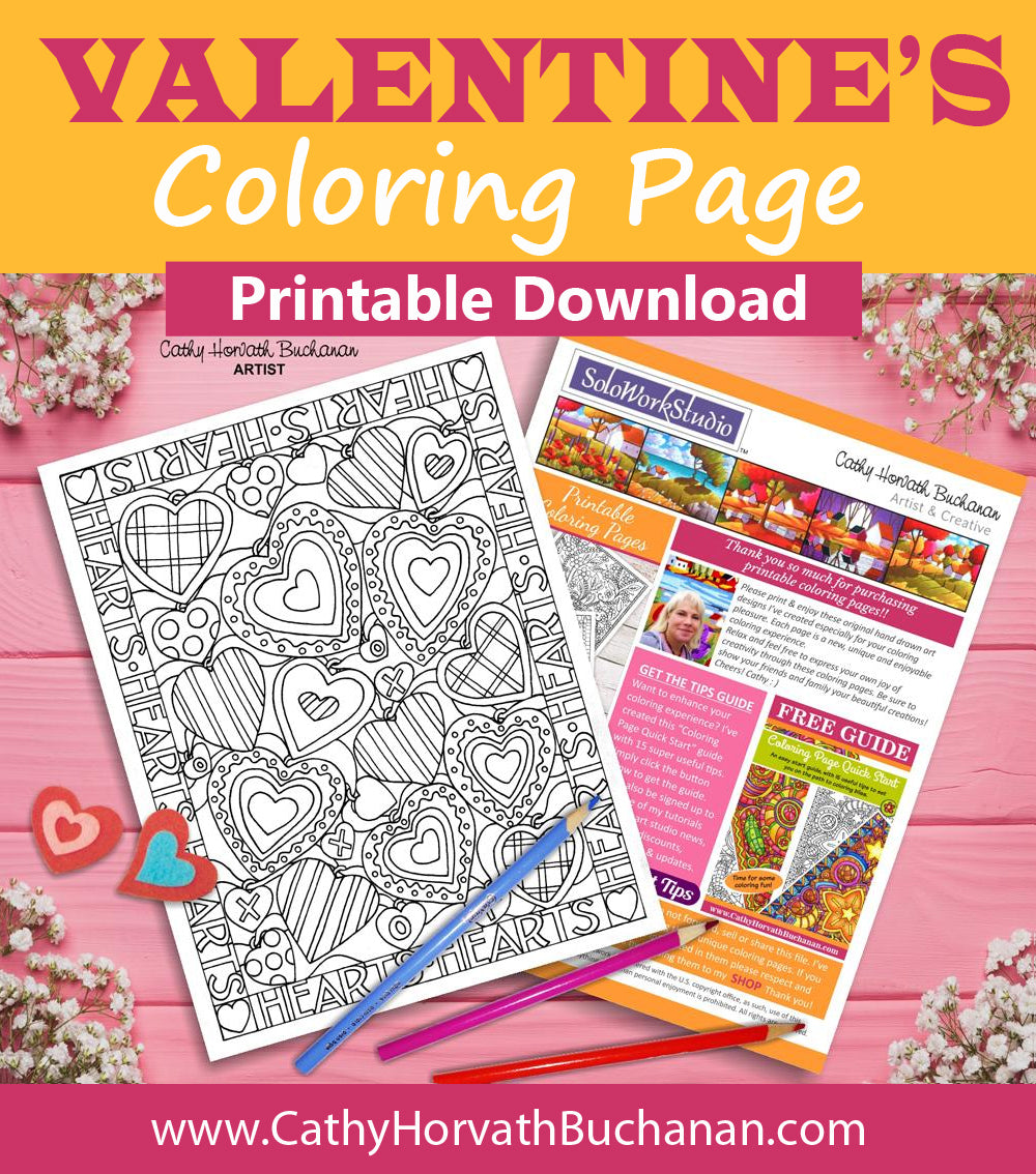 Valentines Many Hearts Coloring Page, PDF Download Printable ...