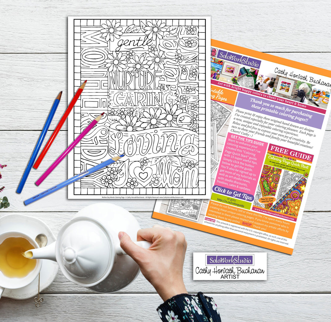 Mothers Day Words Coloring Page, PDF Download Printable – SoloWorkStudio