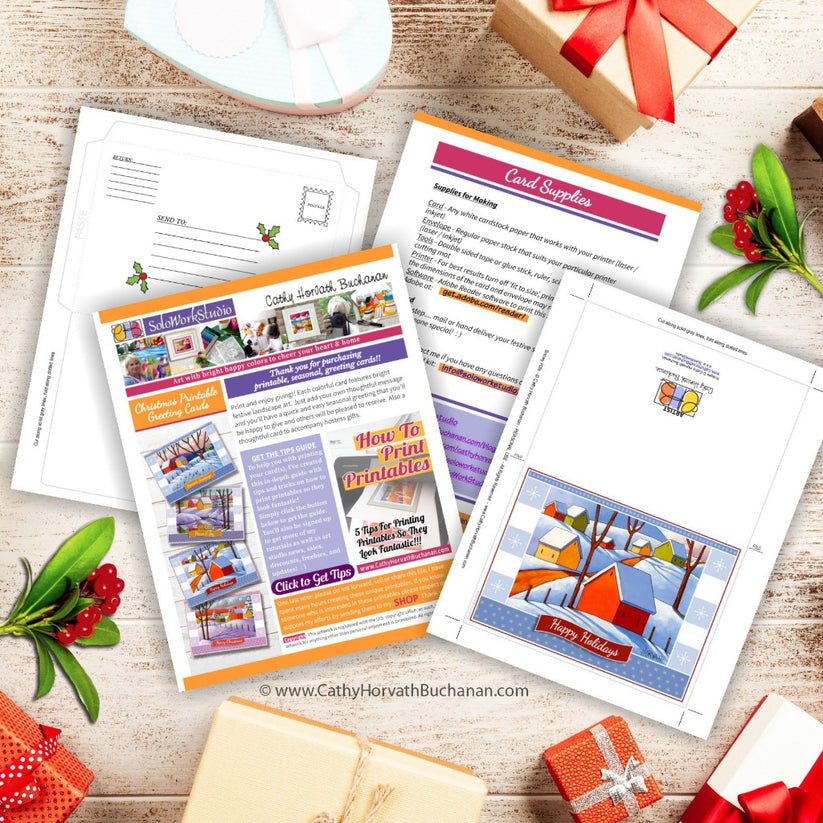 Snowy Hills, Christmas Printable Card Kit, PDF Instant Download ...