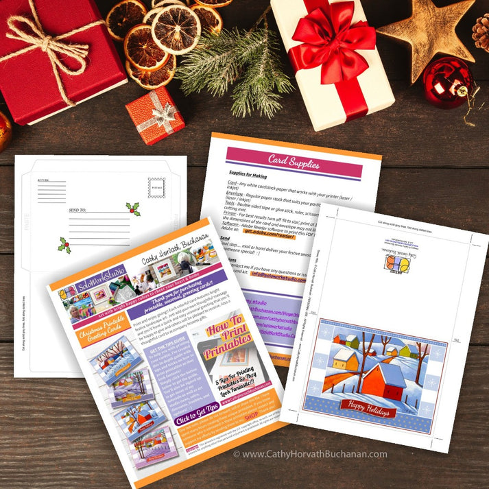 Snowy Hills, Christmas Printable Card Kit, PDF Instant Download ...