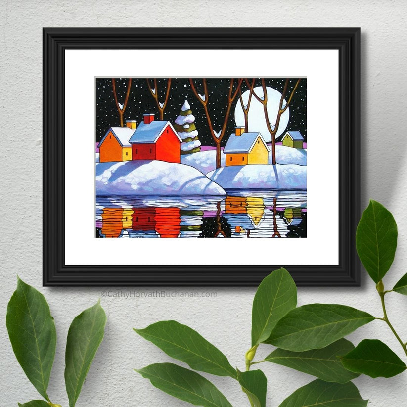 Art Print Set of 4, Winter Cottage Christmas Snow Folk Artwork ...